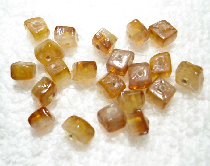 BOGO Gold and Cream Handmade Glass Irregular Cube 5x6mm Beads (qty 20 ...