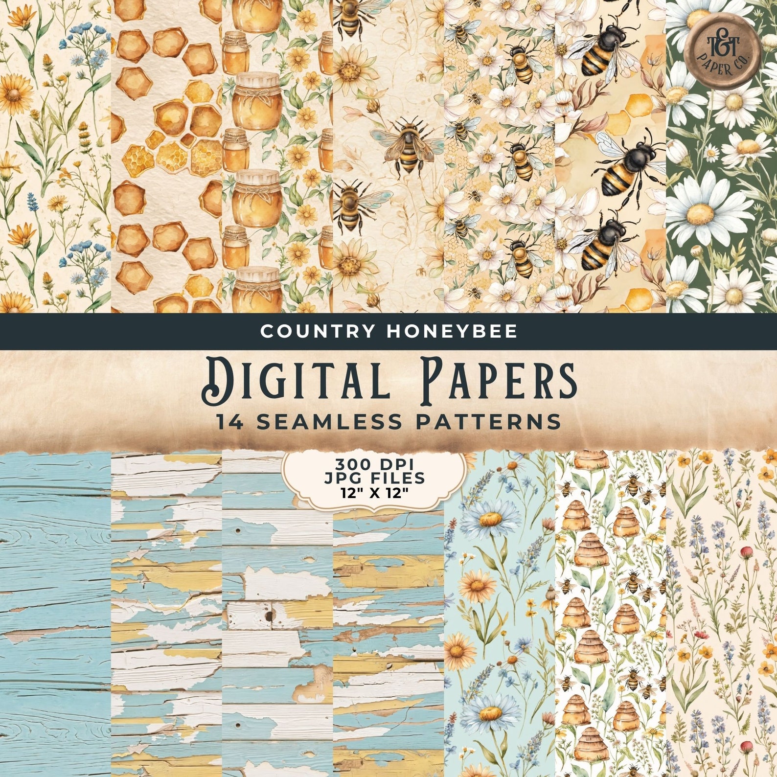 Bees Paper Digital Seamless Pattern Honeybee Decorative Pages ...