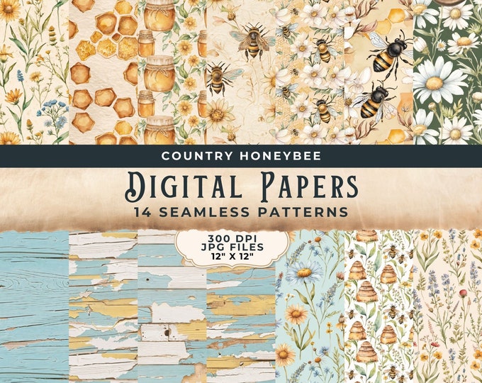 Bees Paper Digital Seamless Pattern Honeybee Decorative Pages ...