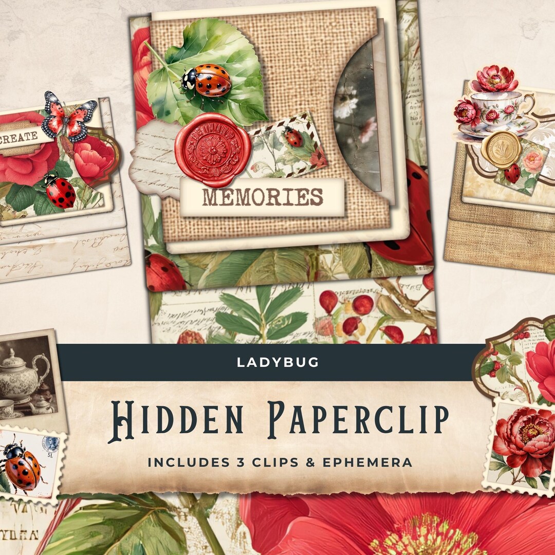 Ladybug Hidden Paperclips, 3 Kits, Loaded Pocket, Garden Ephemera ...