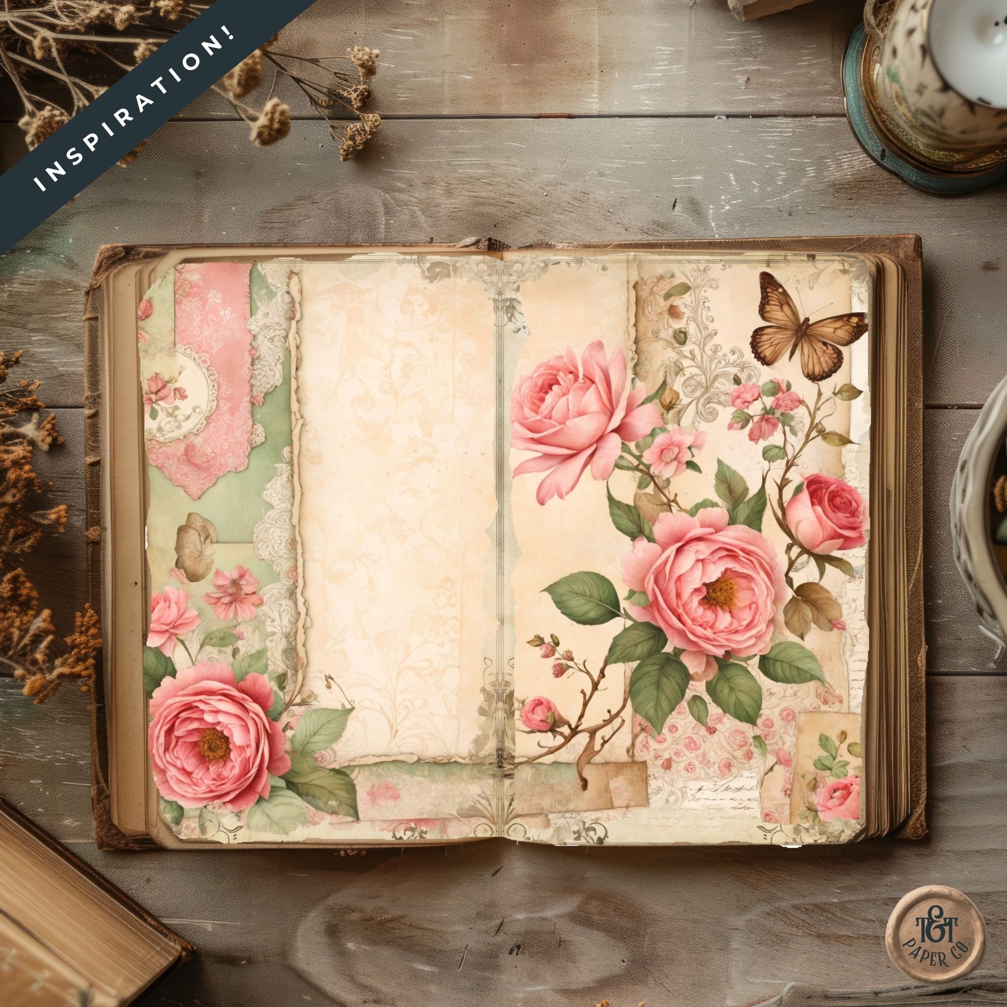 Shabby Chic Junk Journal Garden Digital Paper Floral, 6 Printable ...