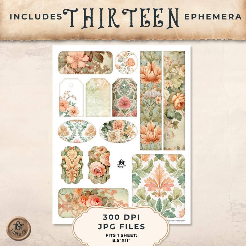 Shabby Chic Junk Journal Mini Kit Peach and Sage Floral, Garden ...