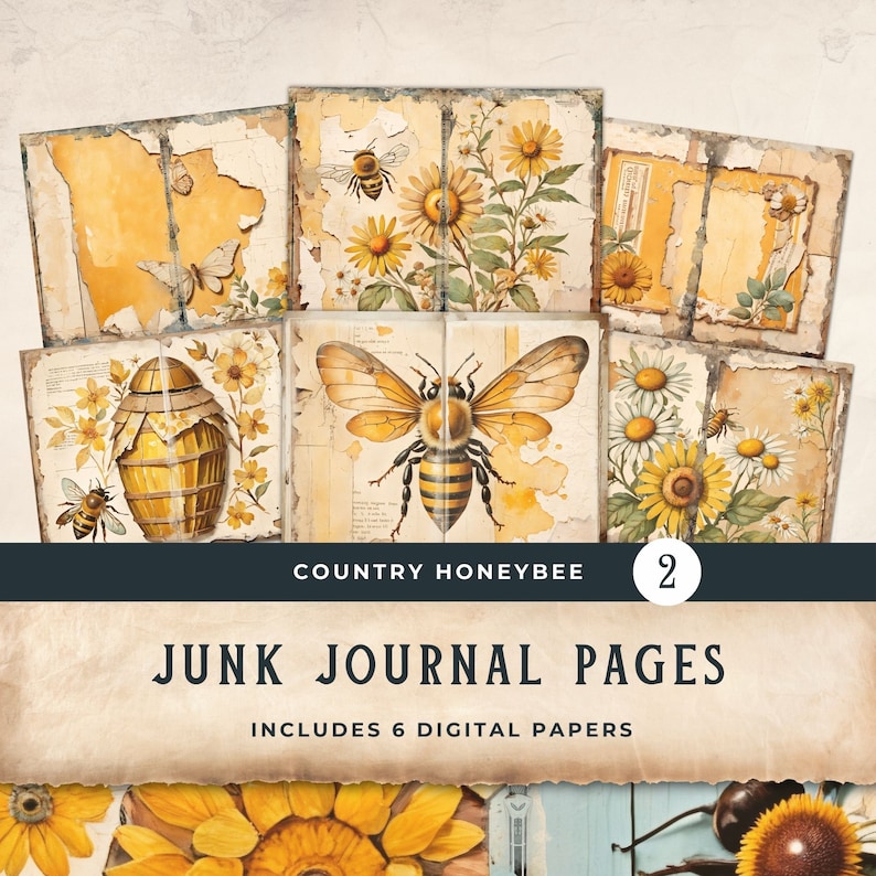 Bee Junk Journal Digital Queen Bee Pages Beekeeper Papers Honey Bee ...