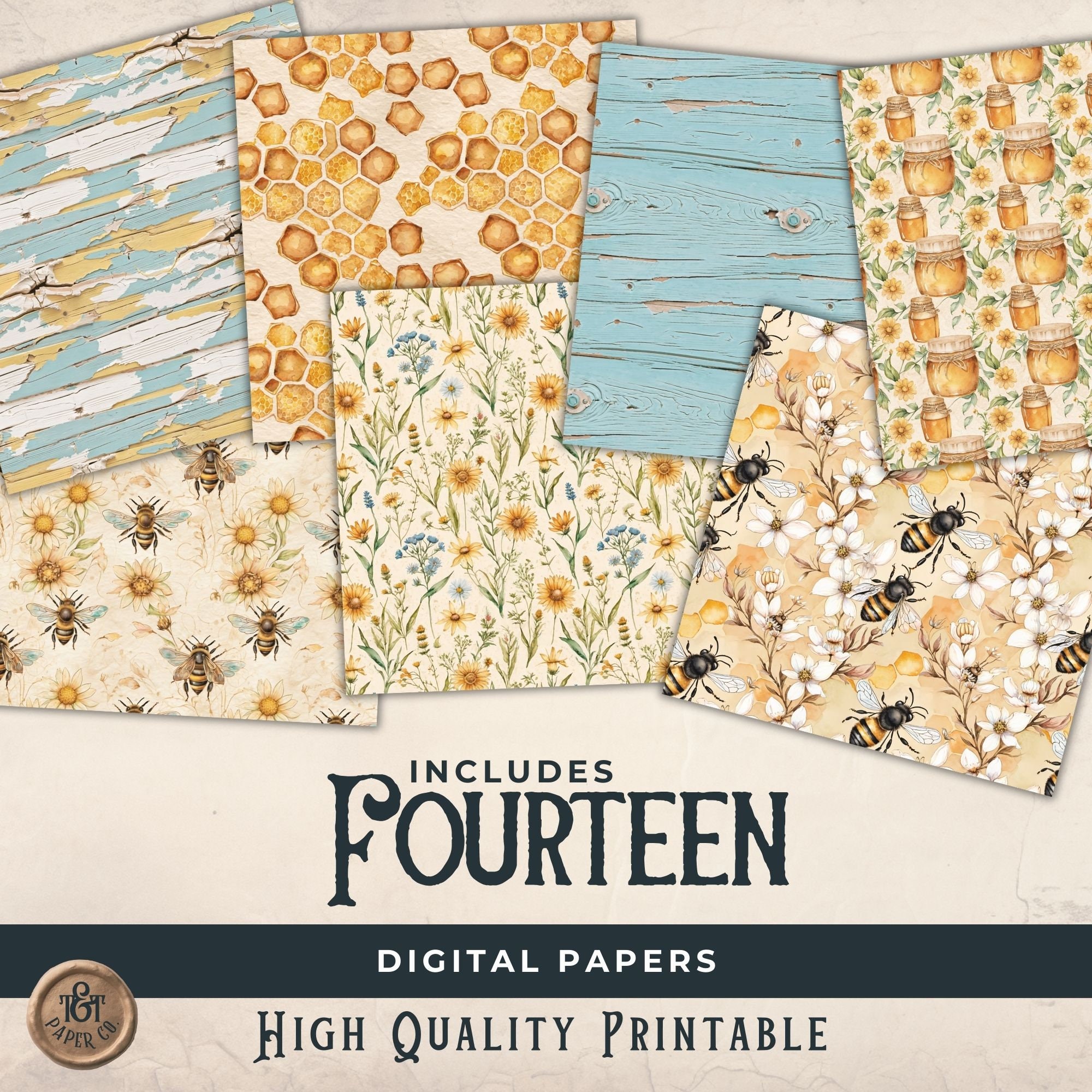 Bees Paper Digital Seamless Pattern Honeybee Decorative Pages ...