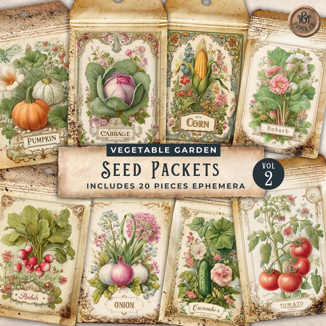 Vintage Vegetable Seed Packets Ephemera, Junk Journal Collage Sheet ...