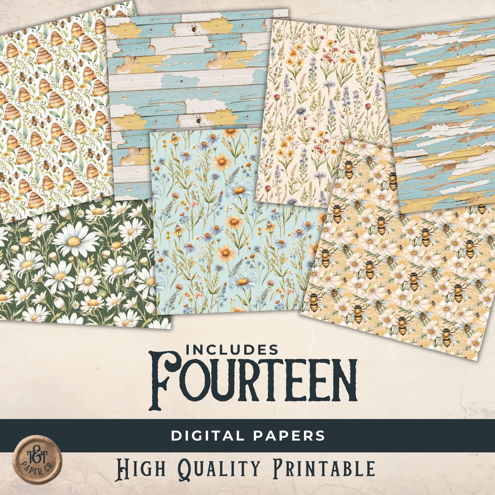 Bees Paper Digital Seamless Pattern Honeybee Decorative Pages ...