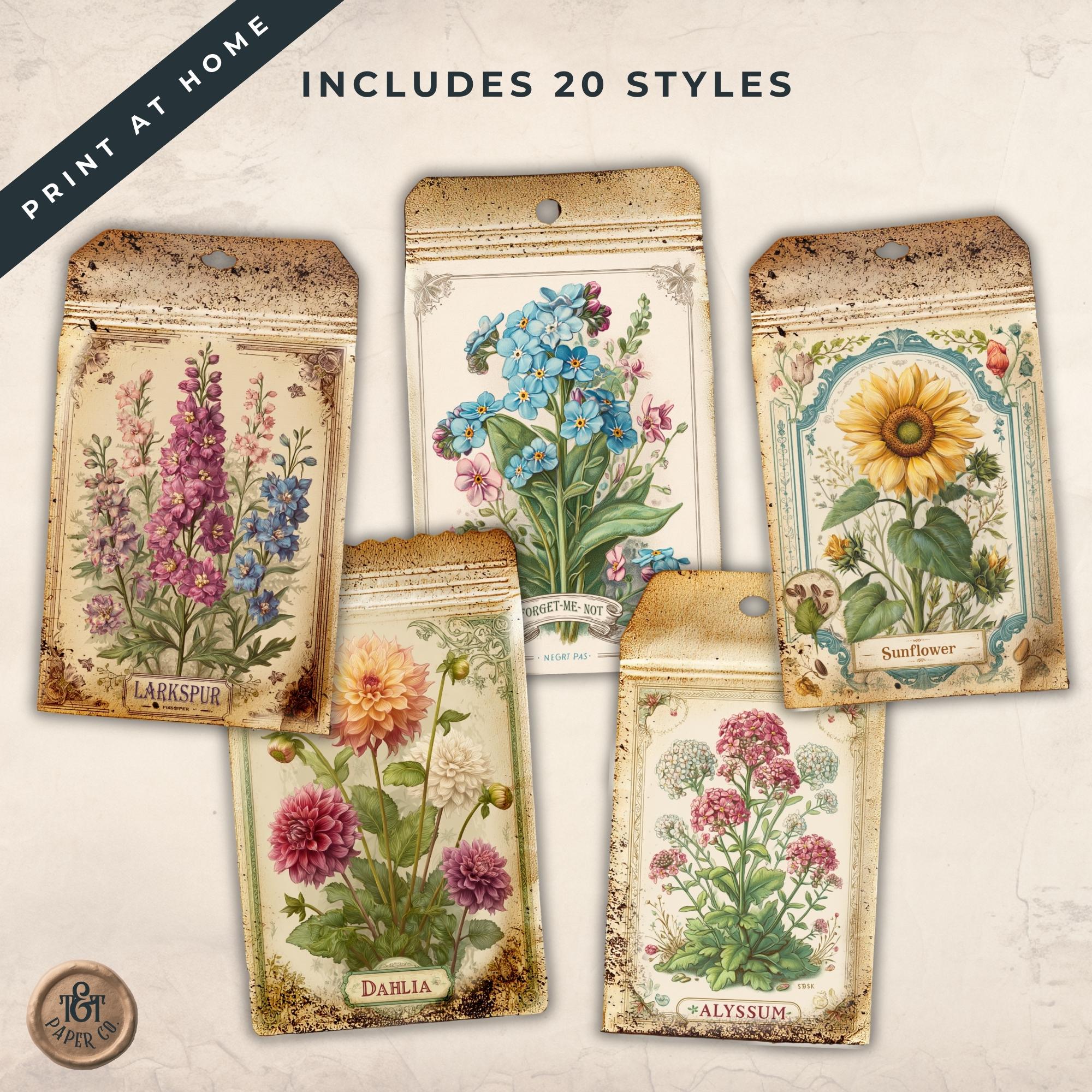 Vintage Flower Seed Packets Ephemera, Junk Journal Collage Sheet ...