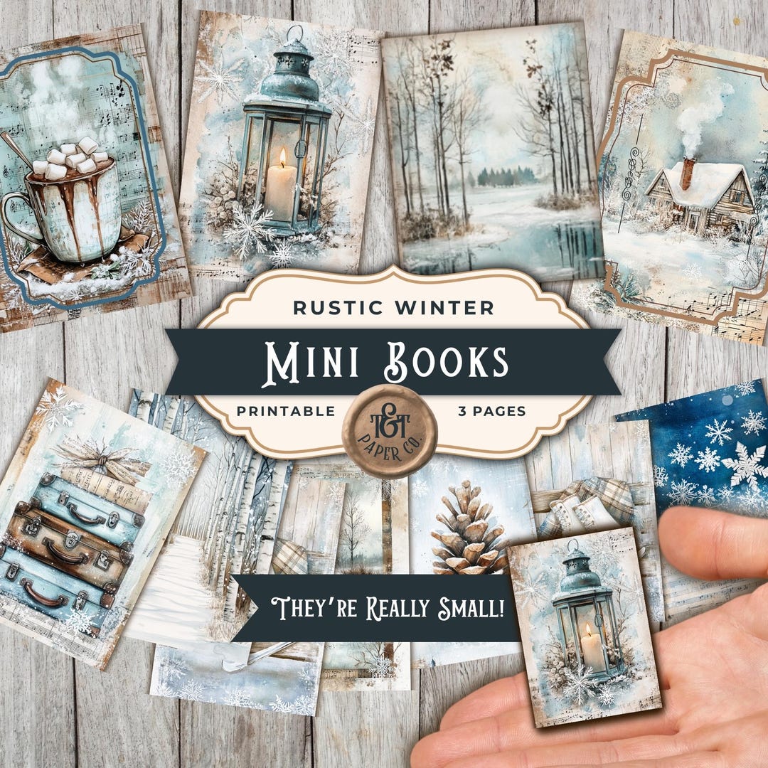 Rustic Winter Mini Books - Holiday Craft Junk Journal Kit Printable ...