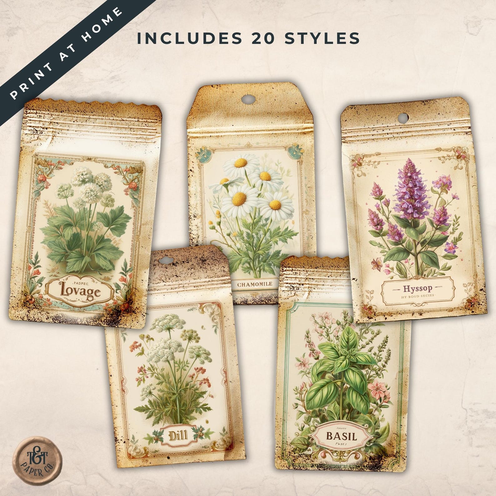 Vintage Herb Seed Packets Ephemera, Junk Journal Collage Sheet Digital ...