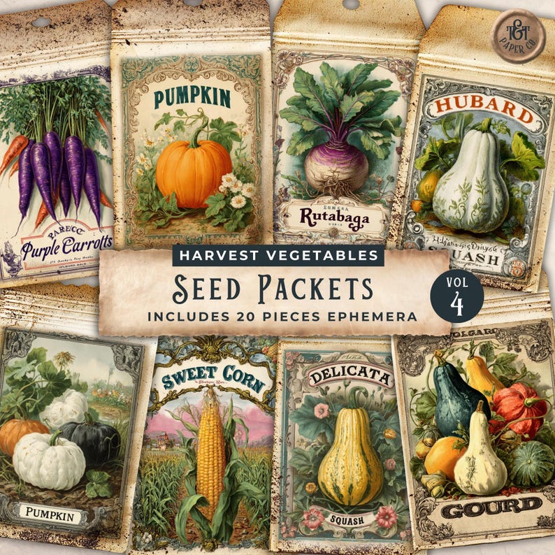 Vintage Harvest Vegetable Seed Packets Ephemera, Junk Journal Collage ...