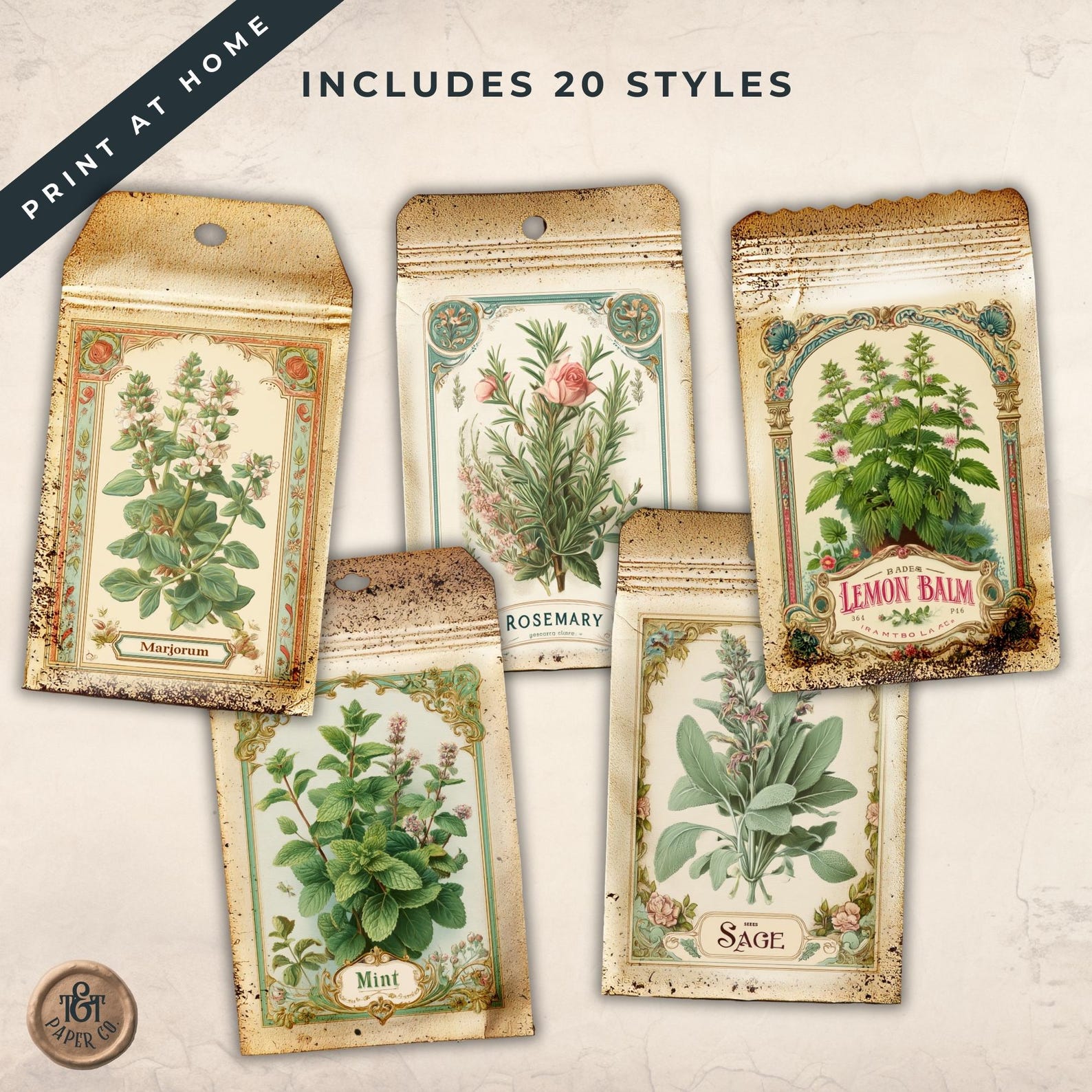 Vintage Herb Seed Packets Ephemera, Junk Journal Collage Sheet Digital ...