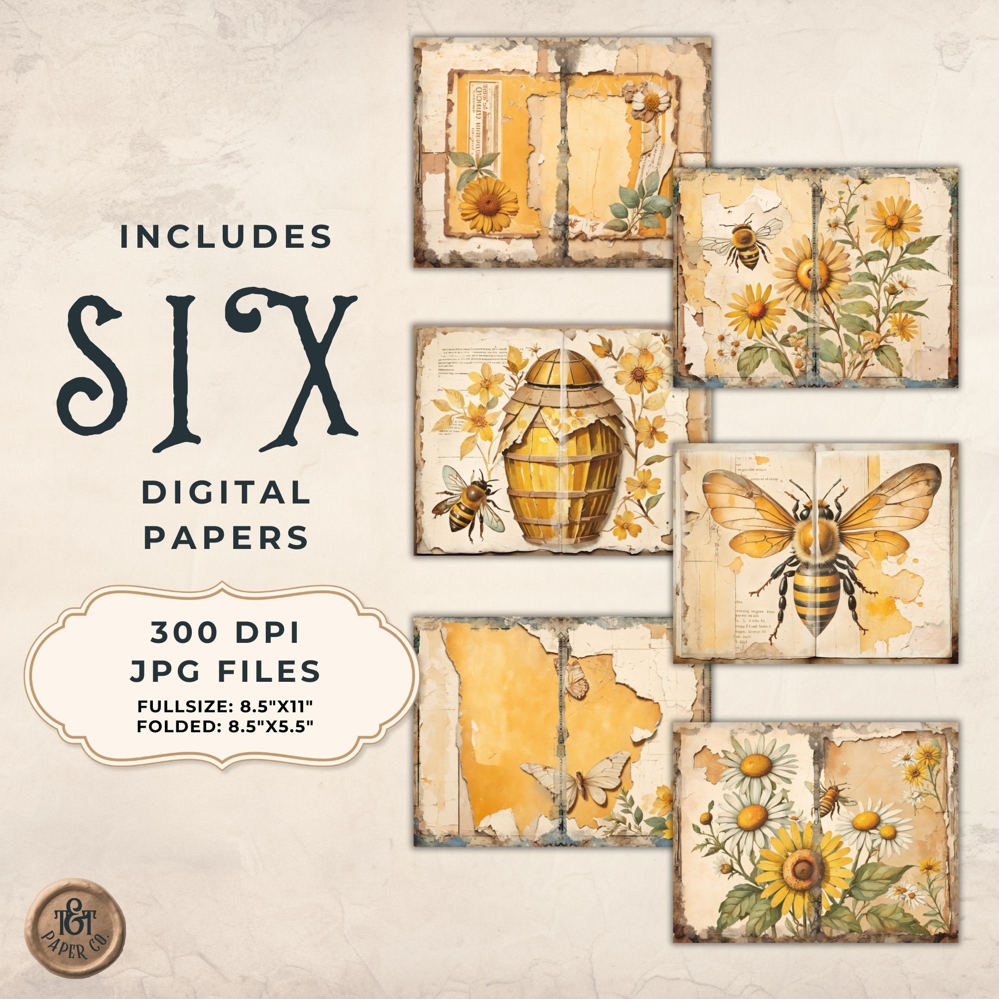 Bee Junk Journal Digital Queen Bee Pages Beekeeper Papers Honey Bee ...