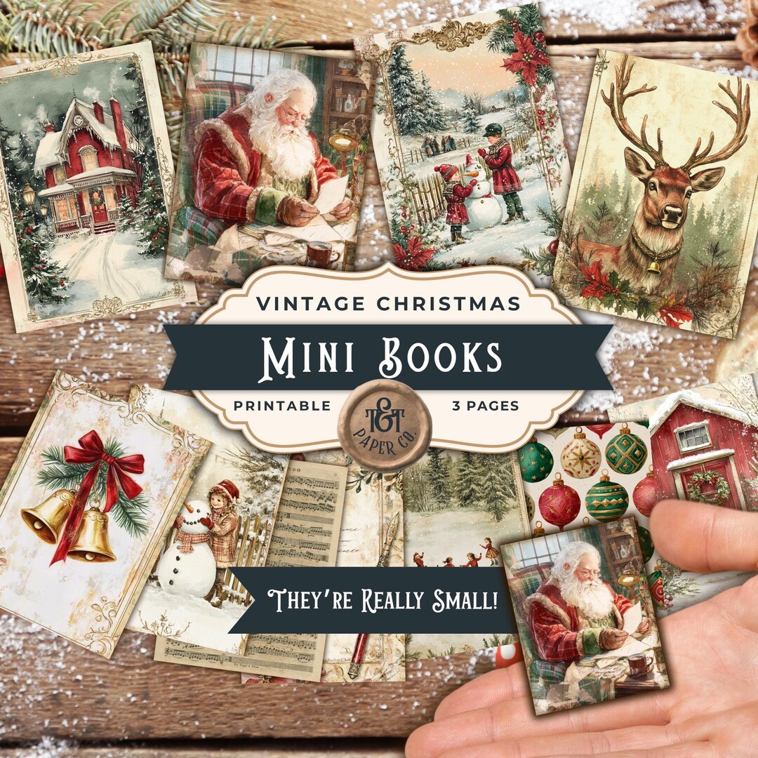 Vintage Christmas Mini Books - Holiday Craft Junk Journal Kit Printable ...