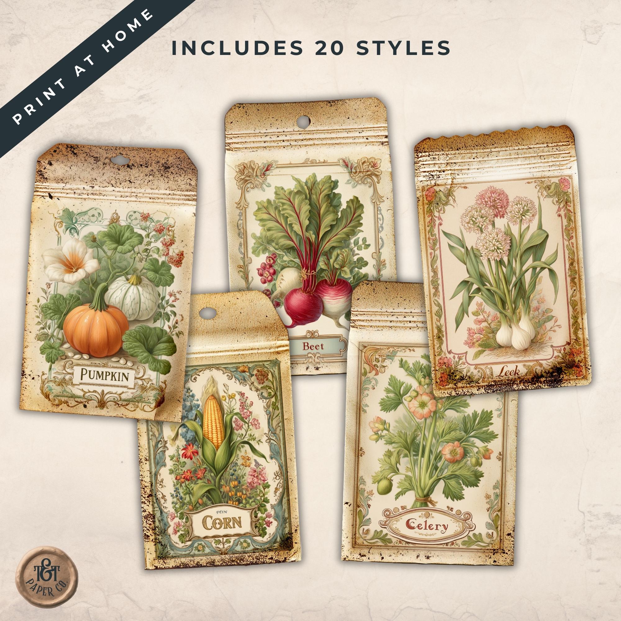 Vintage Vegetable Seed Packets Ephemera, Junk Journal Collage Sheet ...