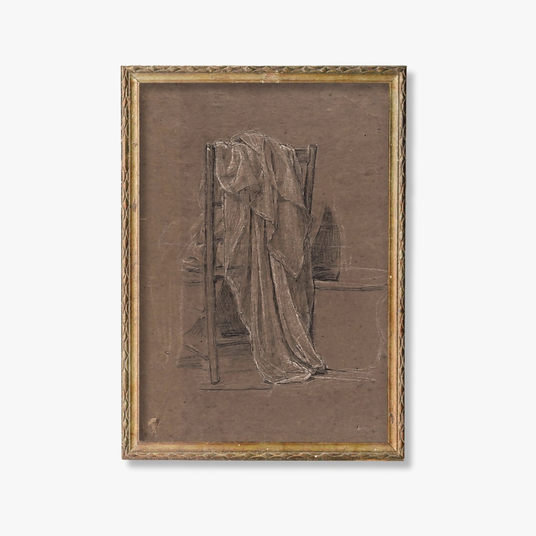 Still Life Drawing of Chair 18th Century Dark Brown Sketch Moody ...