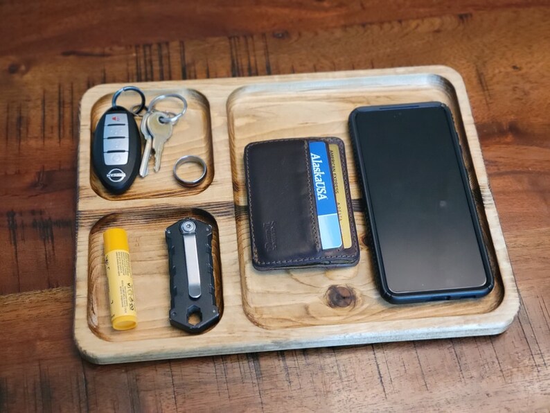 Wooden Three Pocket Catchall Tray Large 8.5x11.5 EDC Tray, Decorative ...