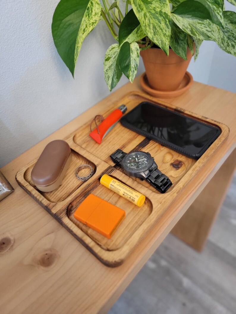 Wooden Three Pocket Catchall Tray Large 8.5x11.5 EDC Tray, Decorative ...