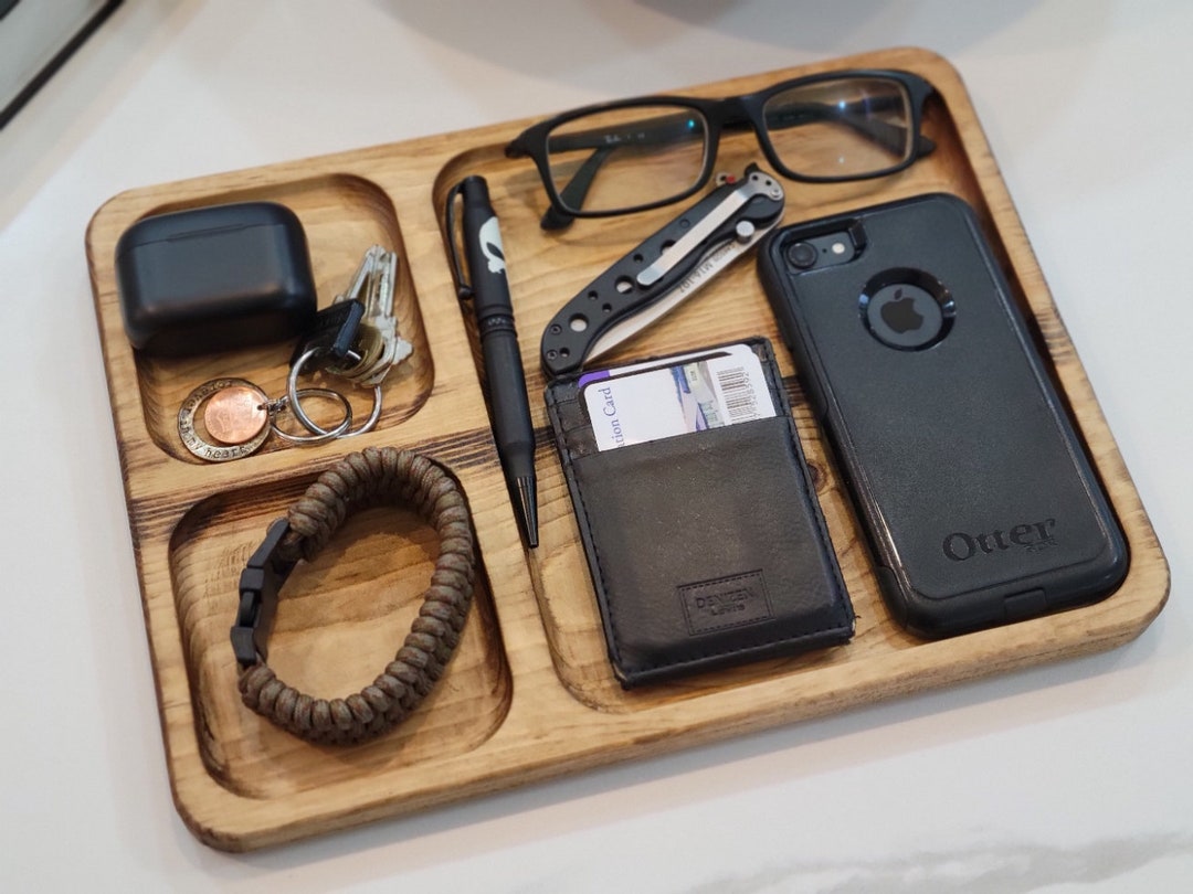 Wooden Three Pocket Catchall Tray Large 8.5x11.5 EDC Tray, Decorative ...