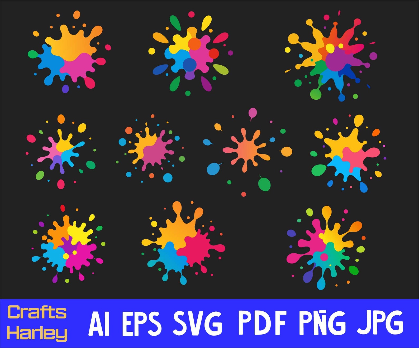 Multi Color Paint Splatter SVG, Paint Streak Blob, Rainbow Paint ...