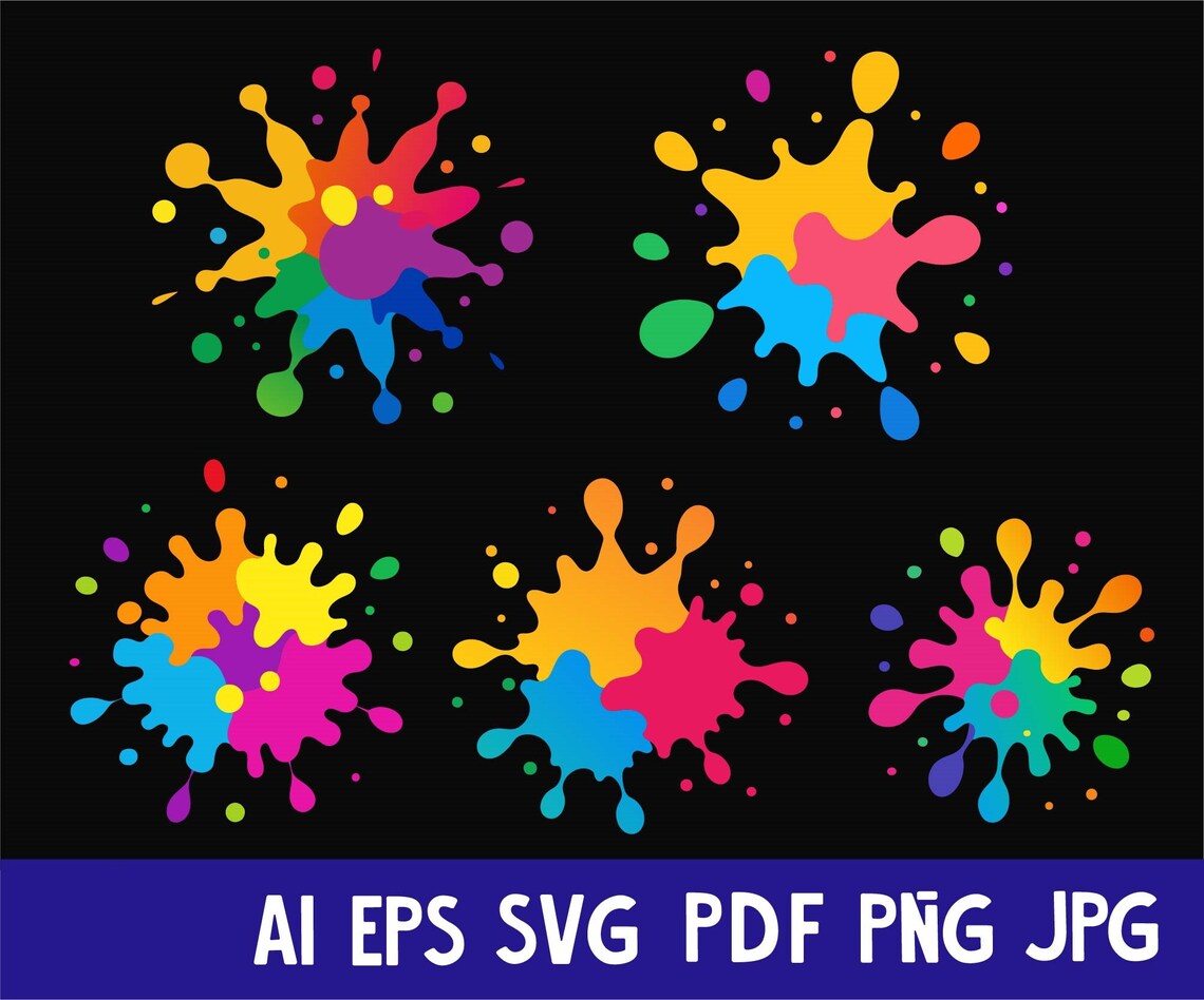 Multi Color Paint Splatter SVG, Paint Streak Blob, Rainbow Paint ...