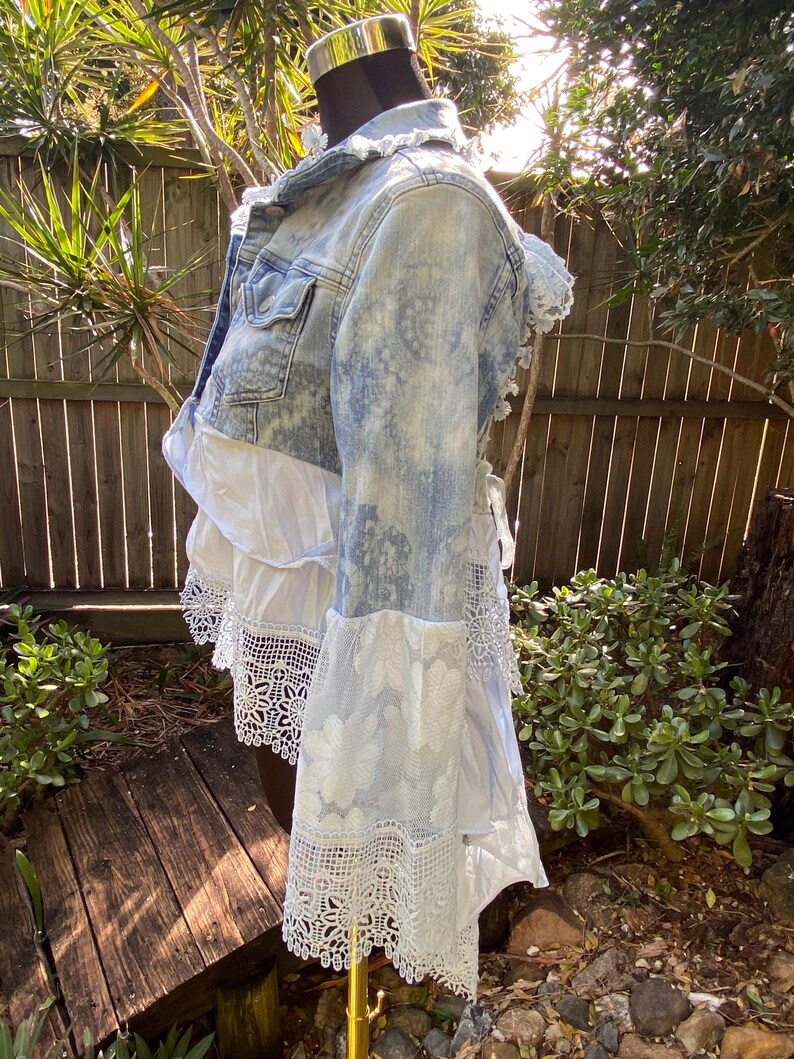 Pale Blue Denim & Lace Jean Jacket: Country Boho Upcycled Whimsical ...