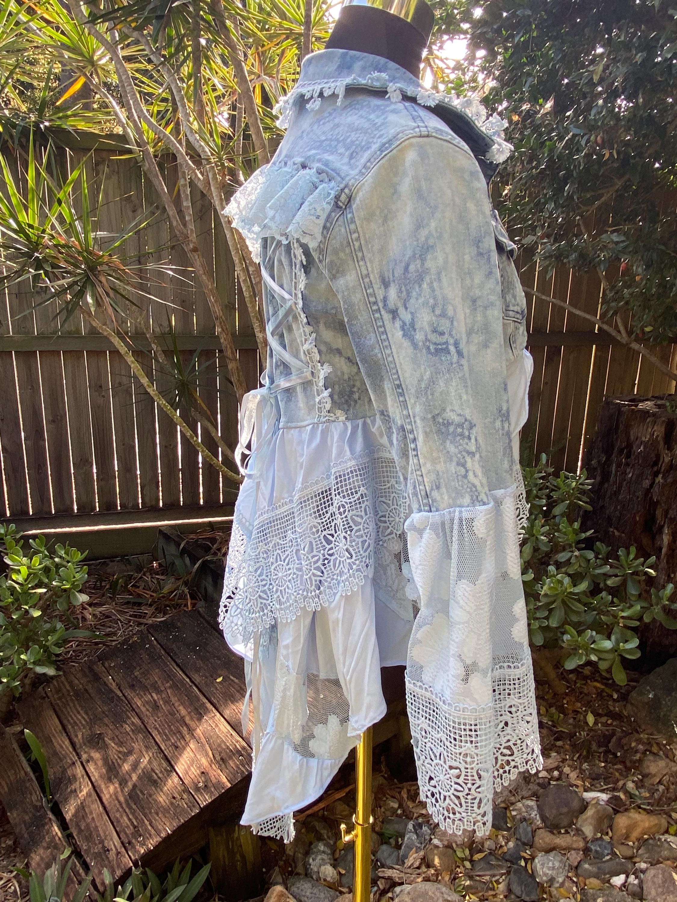 Pale Blue Reworked Denim Lace up Back, Duster Jacket, Ooak, Boho ...