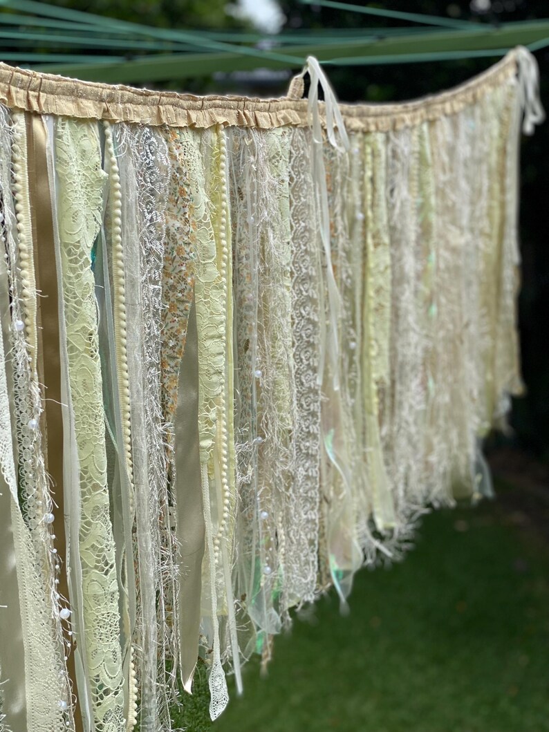 Pale Yellow Fabric Garland: Baby Shower, Shabby Chic Lace Ribbon Boho ...