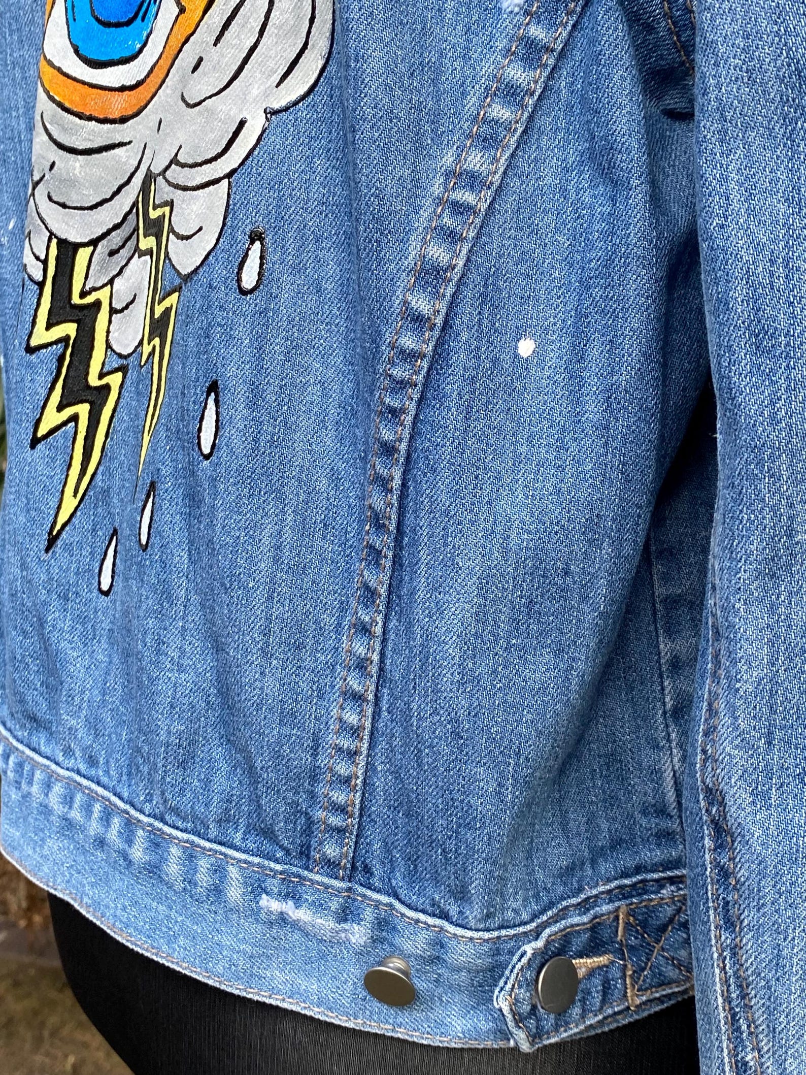 Hand Painted Denim Jacket, Blue Denim, Nope, Flash Art, OOAK, All ...