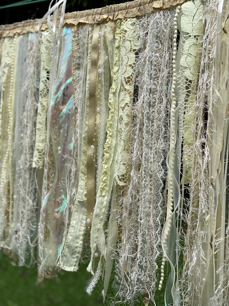 Pale Yellow Fabric Garland: Baby Shower, Shabby Chic Lace Ribbon Boho ...