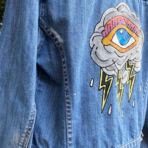Hand Painted Denim Jacket, Blue Denim, Nope, Flash Art, OOAK, All ...