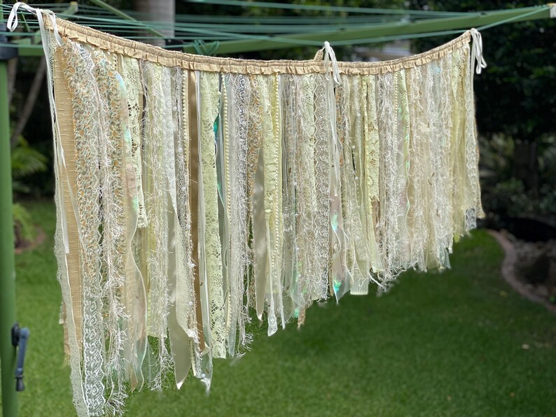 Pale Yellow Fabric Garland: Baby Shower, Shabby Chic Lace Ribbon Boho ...