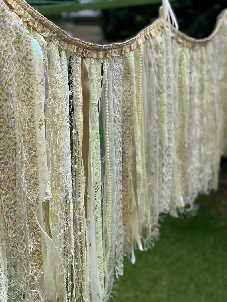 Pale Yellow Fabric Garland: Baby Shower, Shabby Chic Lace Ribbon Boho ...