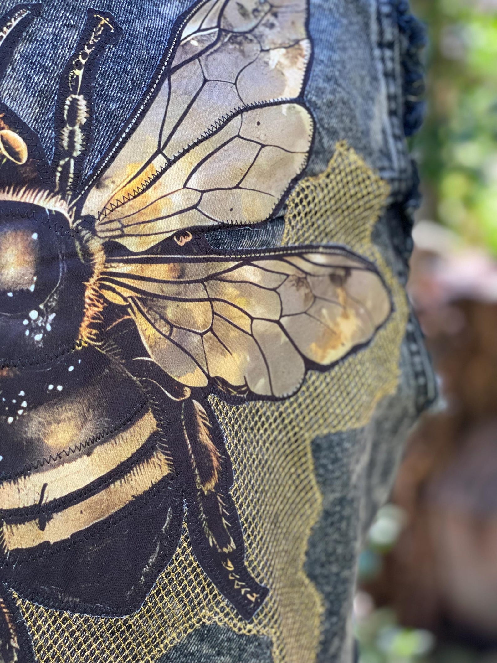 Reworked Upcycled Black and Gold Bee Denim Vest - Size Medium/large ...
