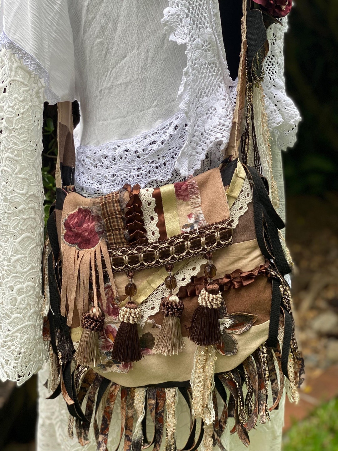 Upcycled Faux Suede Patchwork Fringe Boho Tote Bag - Etsy Australia
