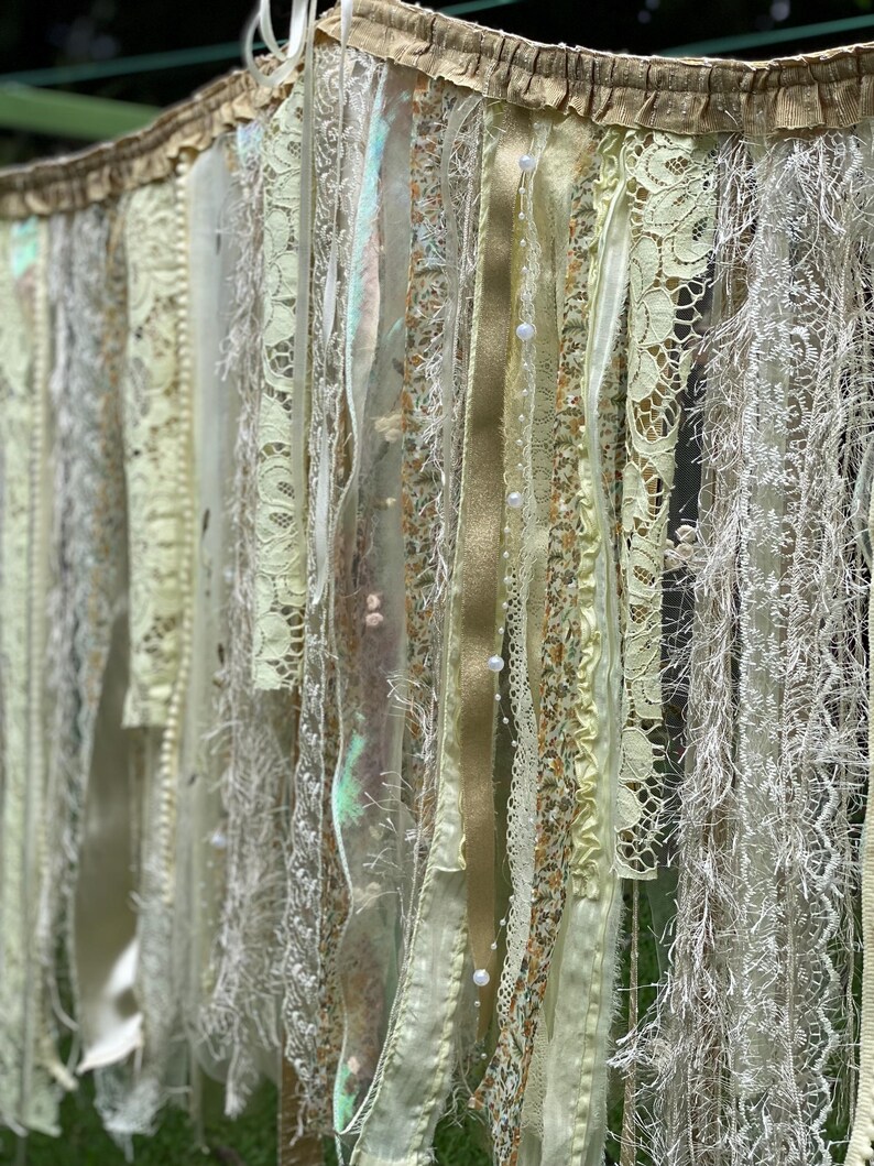 Pale Yellow Fabric Garland: Baby Shower, Shabby Chic Lace Ribbon Boho ...