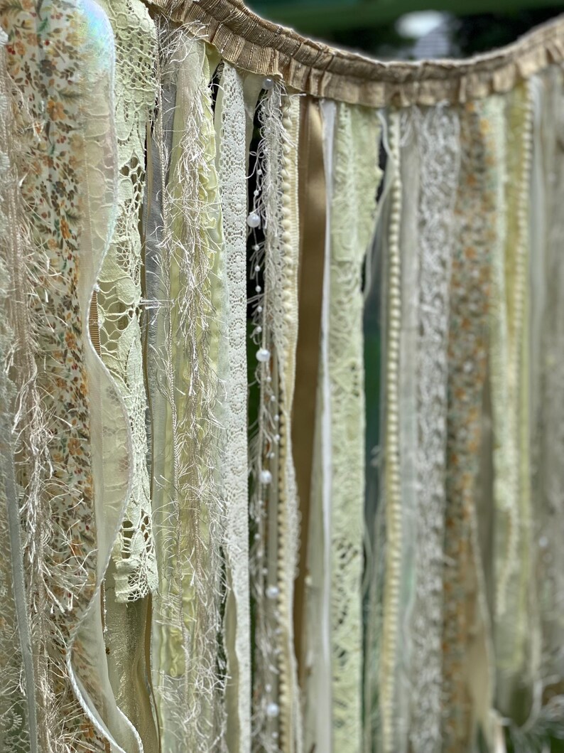 Pale Yellow Fabric Garland: Baby Shower, Shabby Chic Lace Ribbon Boho ...