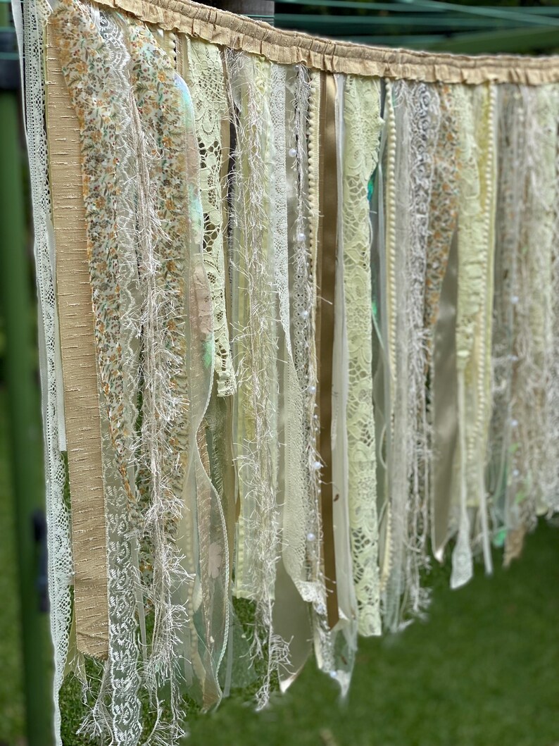 Pale Yellow Fabric Garland: Baby Shower, Shabby Chic Lace Ribbon Boho ...