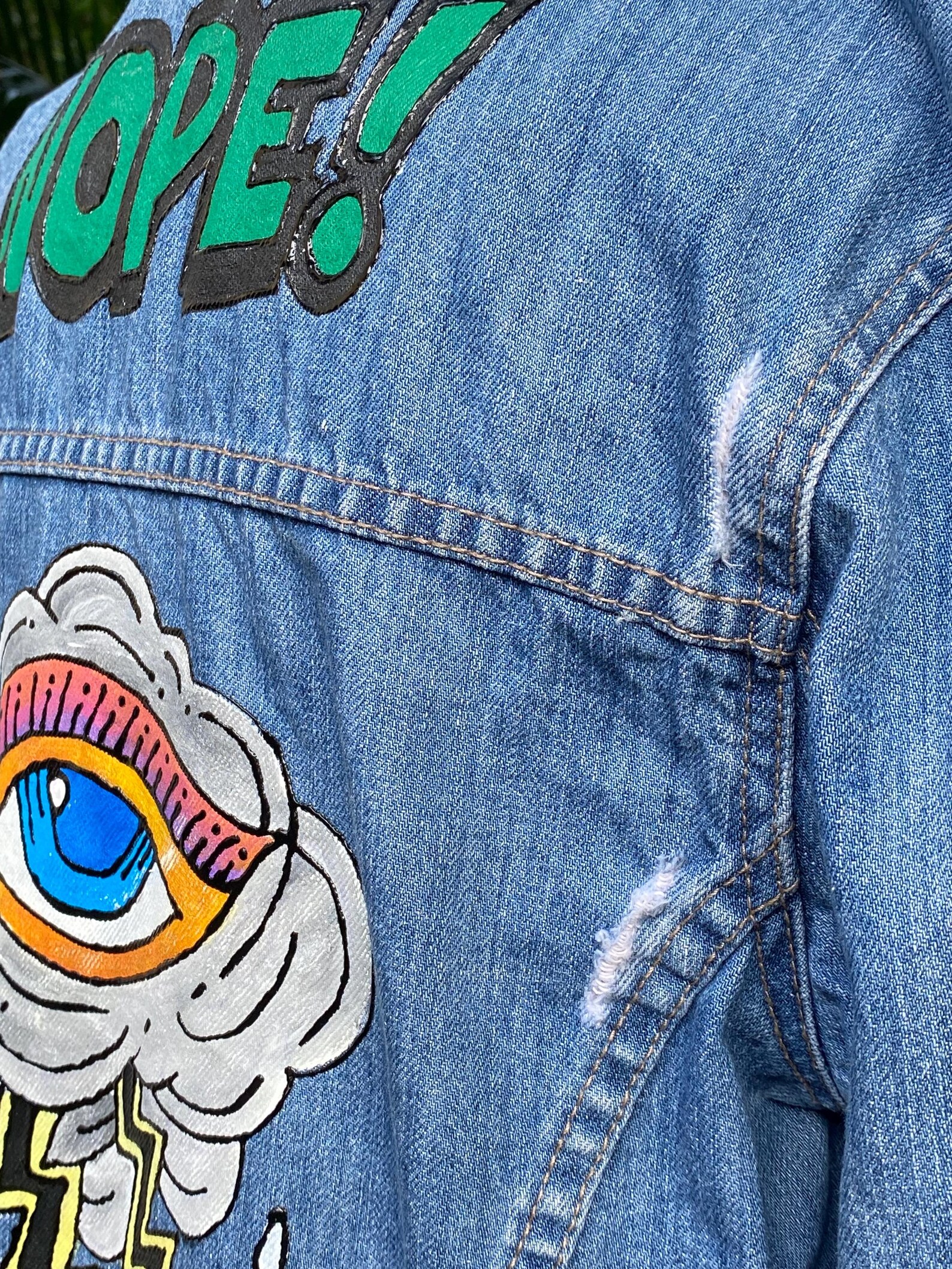 Hand Painted Denim Jacket, Blue Denim, Nope, Flash Art, OOAK, All ...