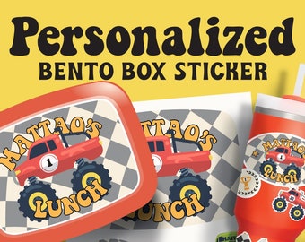 Personalized Bento Box Monster Car Sticker Bundle Cute Kids Toddler ...