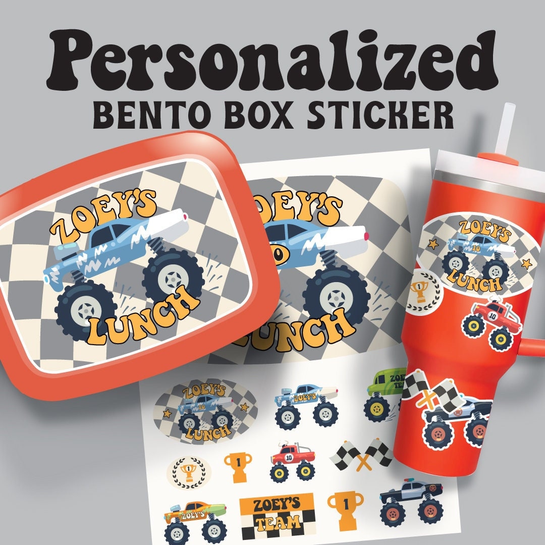 Personalized Bento Box Monster Car Sticker Bundle Cute Kids Toddler ...
