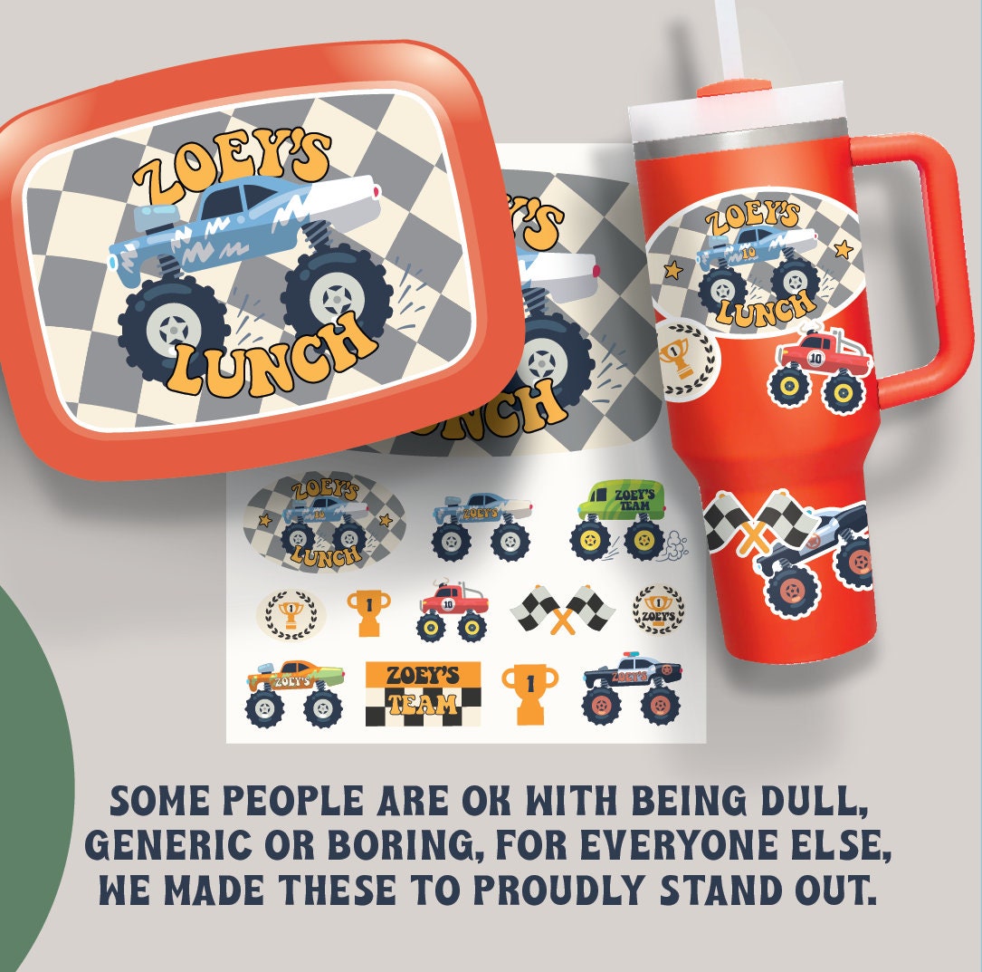 Personalized Bento Box Monster Car Sticker Bundle Cute Kids Toddler ...