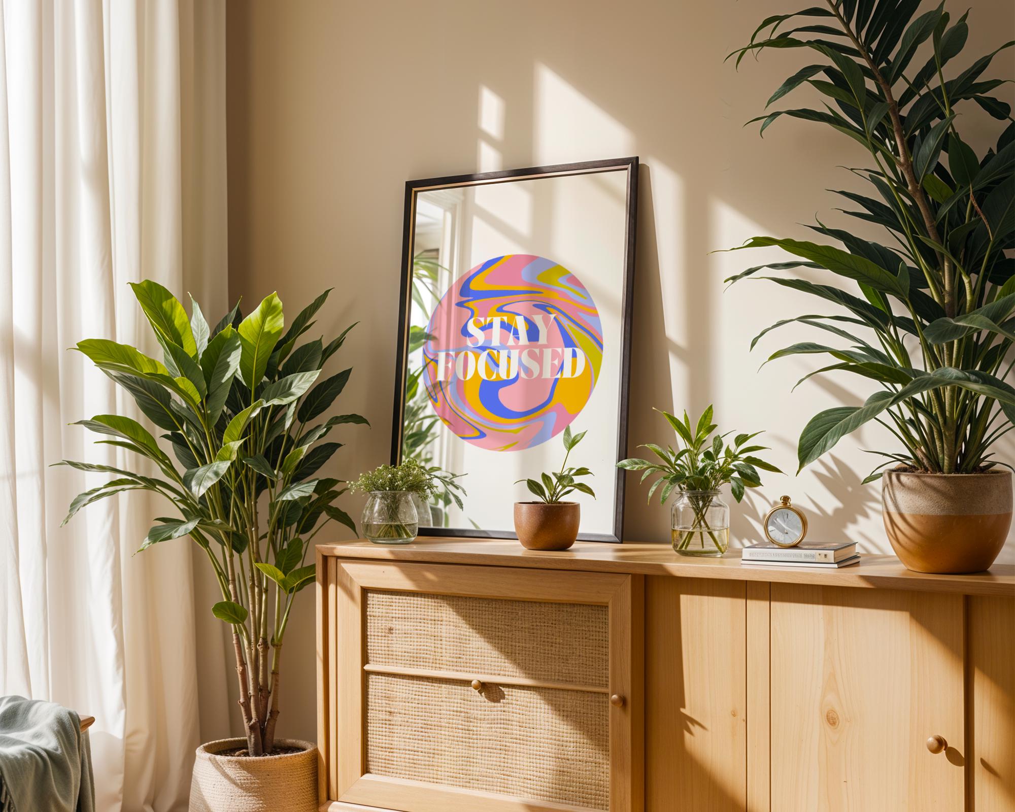 Stay Focused Poster - Motivational Wall Art, Colorful Abstract Print ...