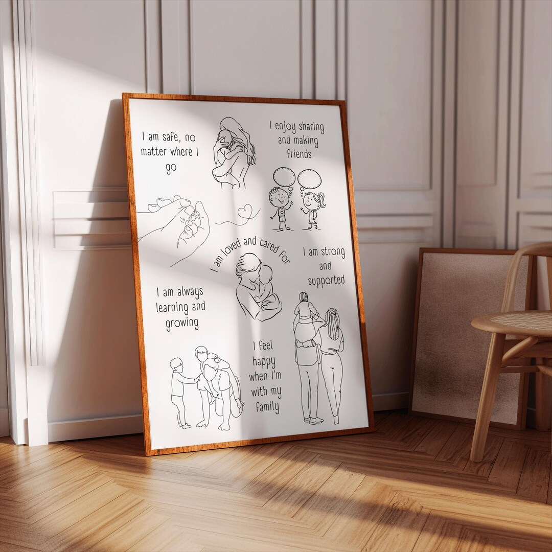 Kids Affirmation Line Art Poster – Positive Family Quotes (digital ...