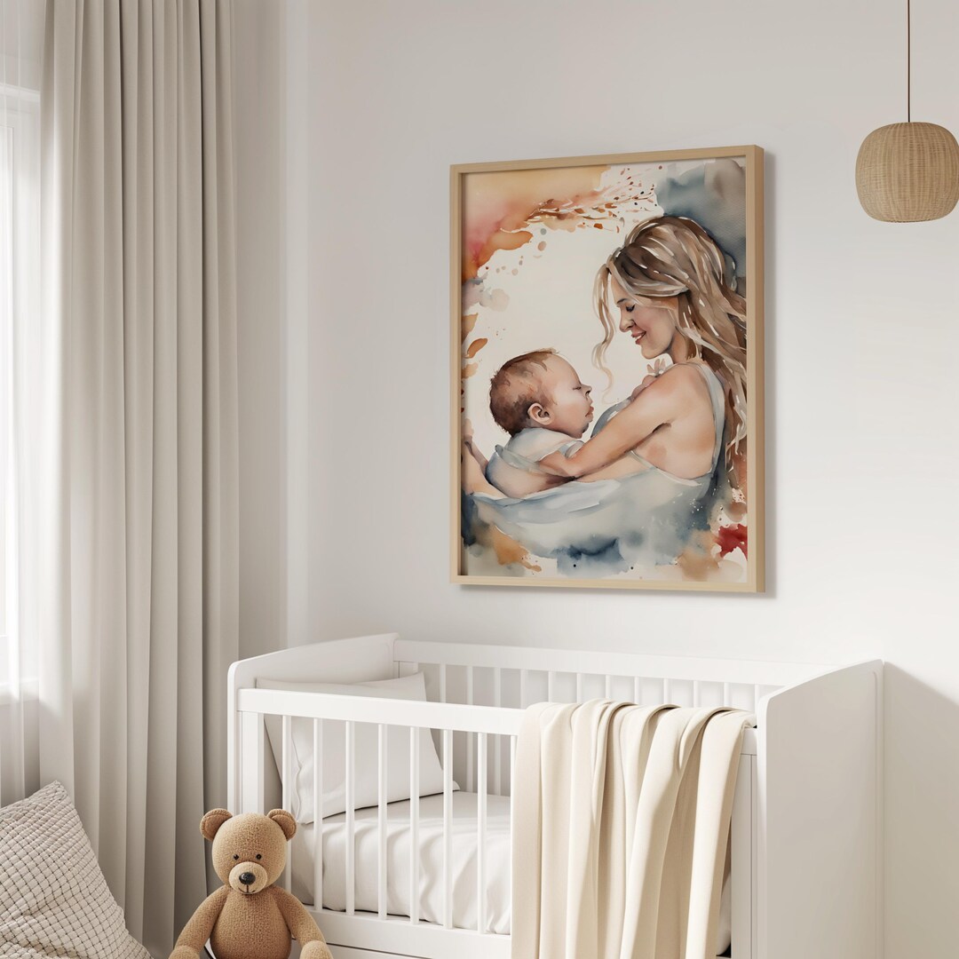 Mother and Child Poster, Watercolor Family Art, Motherhood Art, Nursery ...