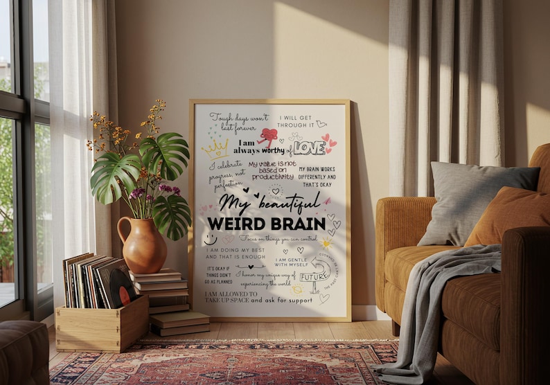 Neurodivergent Affirmations Poster, My Weird Brain Art (digital ...