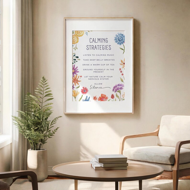 Calming Strategies Poster – Watercolor Floral Mental Health Art ...