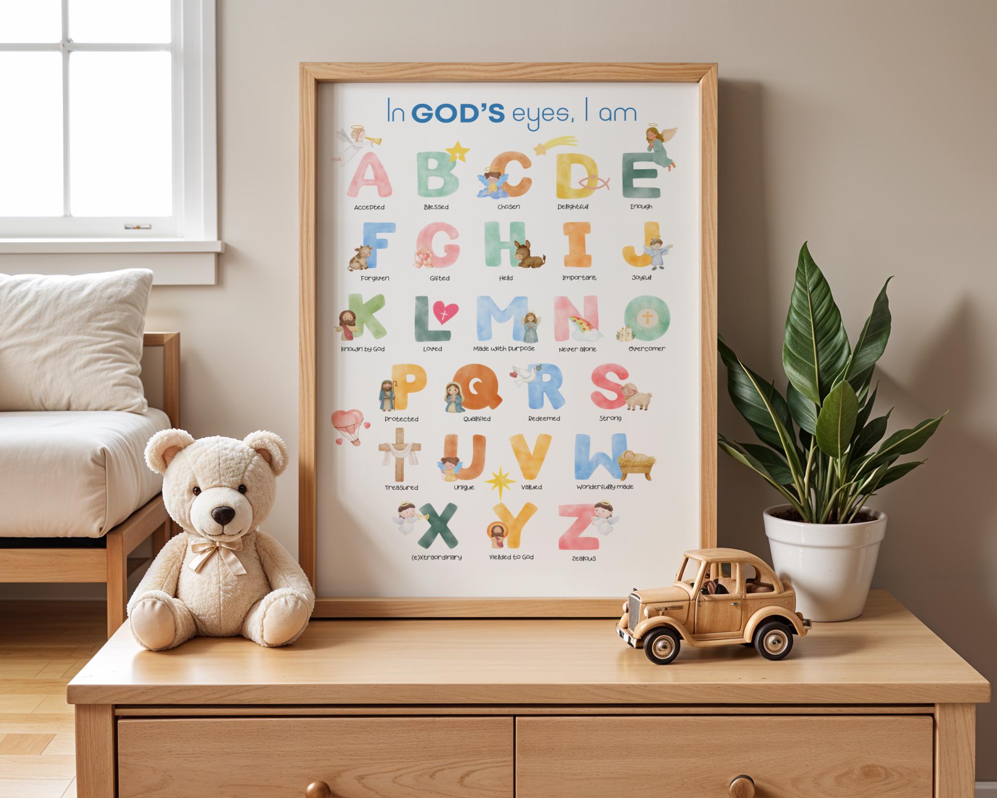 Christian Watercolor Alphabet Poster – Educational Bible Nursery Wall ...