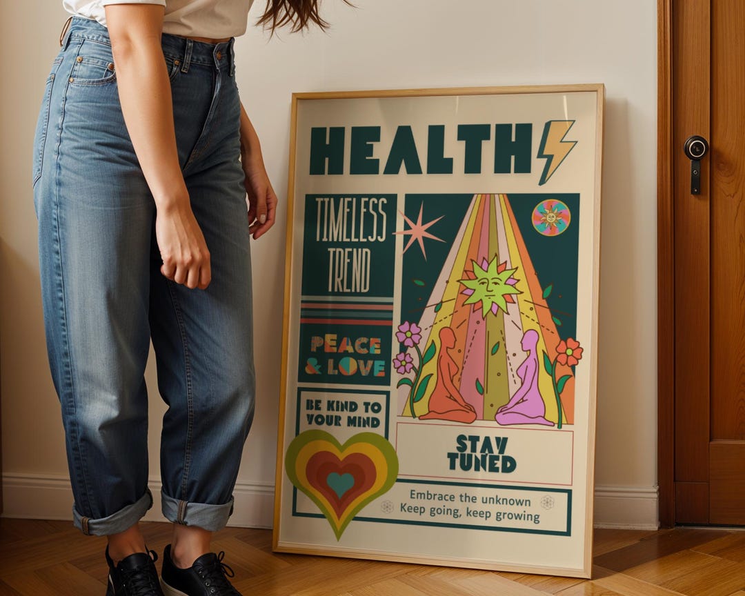 Retro Wellness Poster, Peace and Love Art, Timeless Trend Print, Be ...