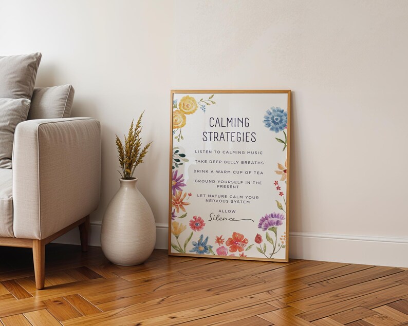 Calming Strategies Poster – Watercolor Floral Mental Health Art ...