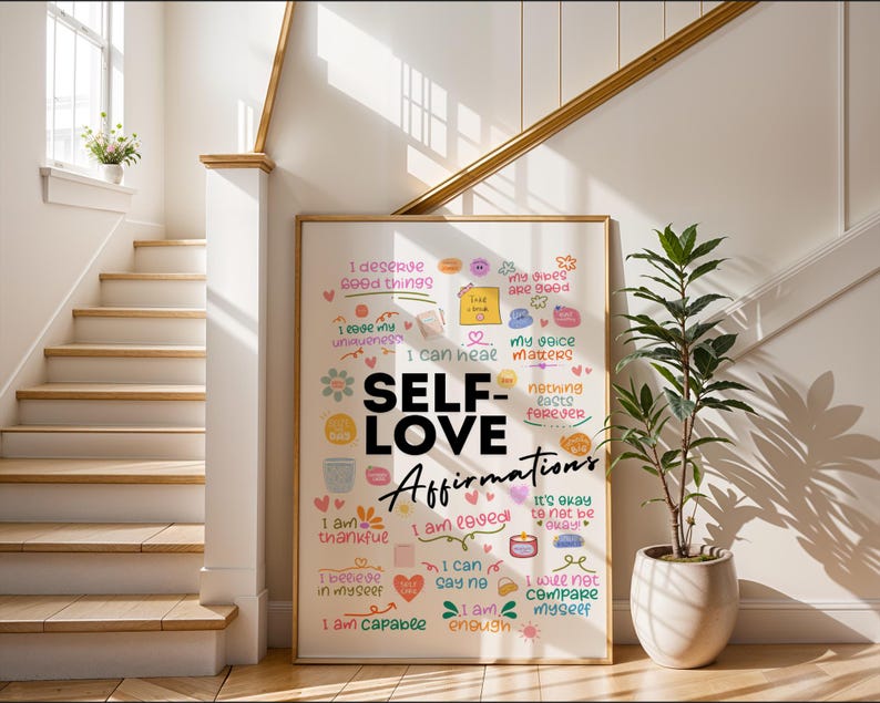 Self-love Affirmations Poster – Motivational Mental Health Art (digital ...